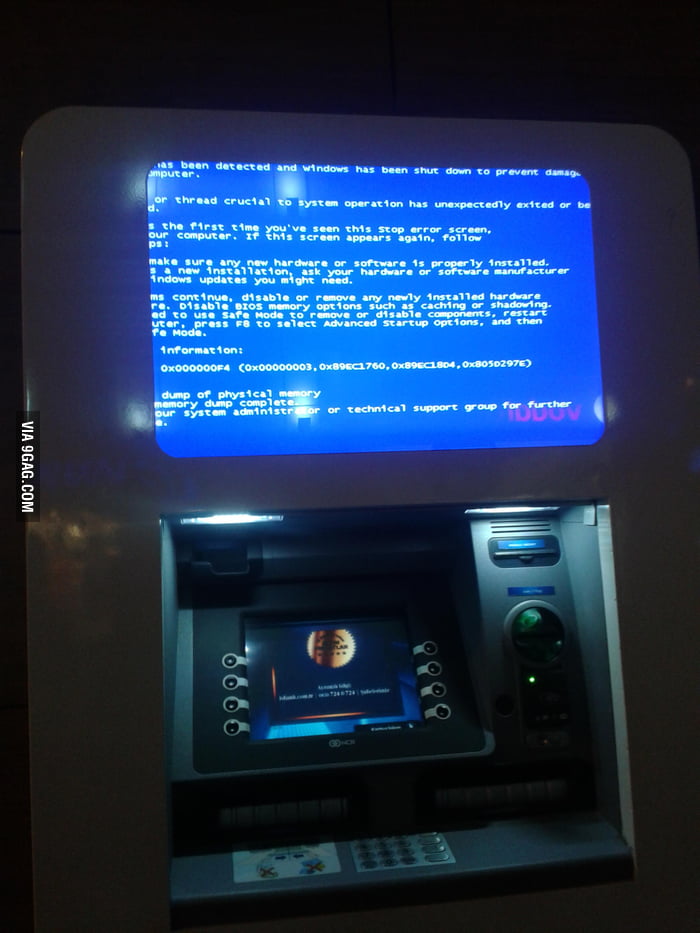 ATM high as f**k shows blue screen and shit - 9GAG