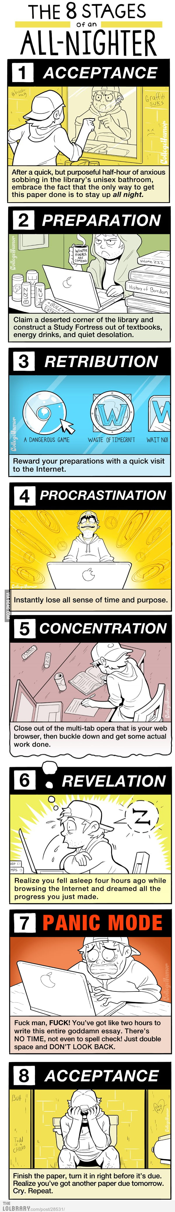 The 8 stages of an all nighter - 9GAG