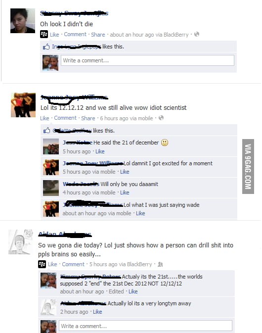 TODAY ON FB 12/12/12 IDIOTS EVERYWHERE!!!! - 9GAG
