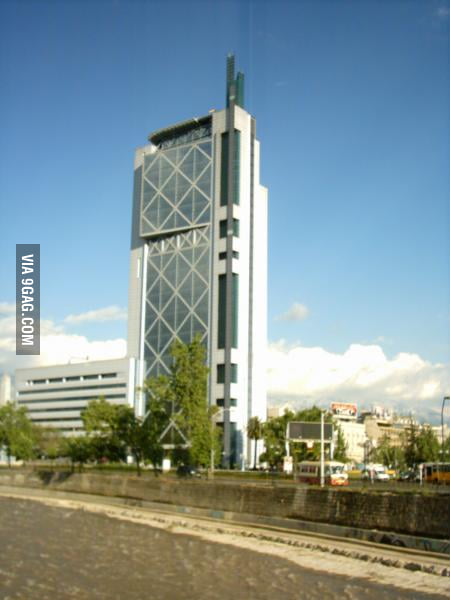 F**k ps2 and ps3 building, this is the nokia shaped building - 9GAG