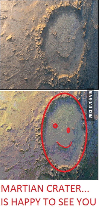 Smiley Crater on Mars. :D - 9GAG