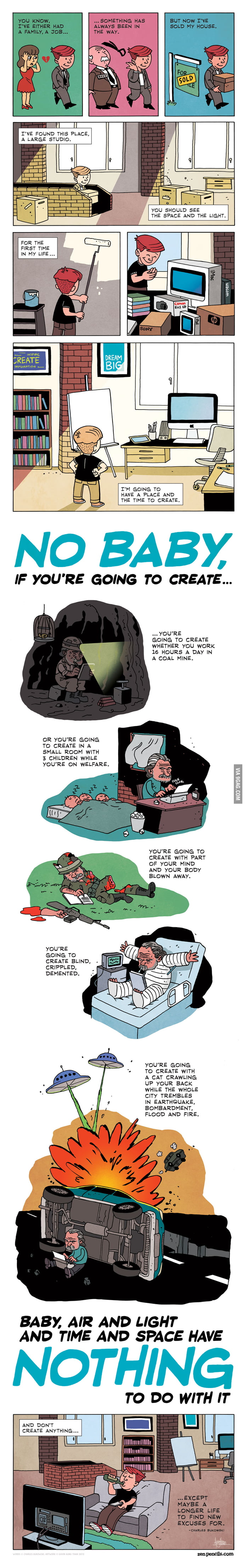 Inspriational cartoon of a Bukowski Quote - 9GAG