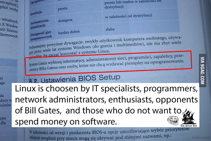 The answer for "Why we choose linux?" in polish school book - 9GAG
