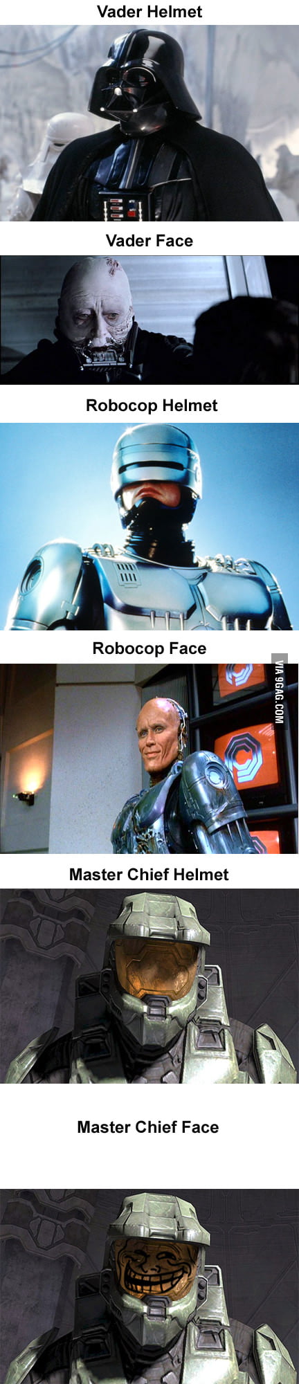 Vader, Robocop, Master Chief Helmet and Face - 9GAG