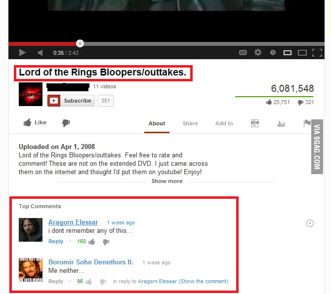 LOTR Bloopers Comment WIN - 9GAG