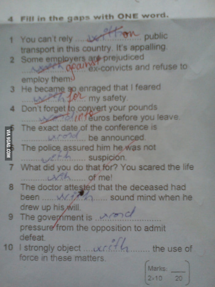 English test fail...(WITH/WORD) - 9GAG