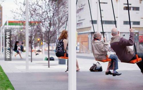 A bus stop with swings - 9GAG