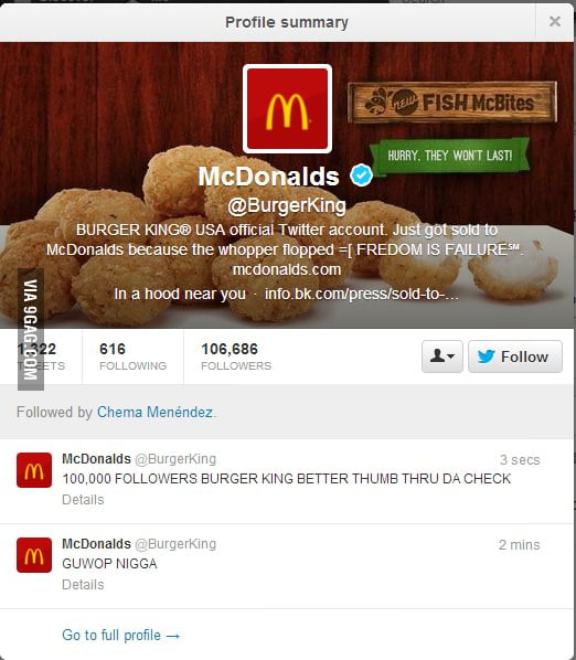 Burger King twitter hacked. - 9GAG
