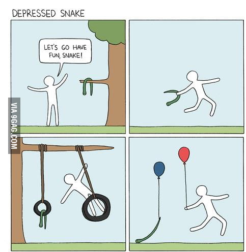 Sad snake is sad. - 9GAG