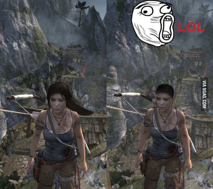 Lara Croft bald - funny BUG - 9GAG