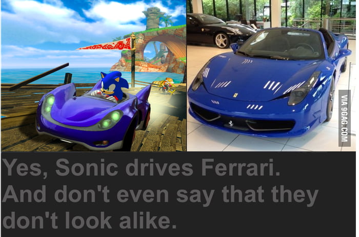 Sonic drives ferrari 458 Spider - 9GAG