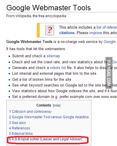 Lawyer trolling Google Webmaster page on Wikipedia. - 9GAG