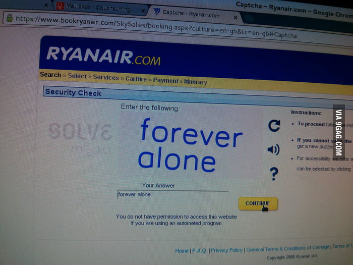 Ryanair Captcha trolling - 9GAG