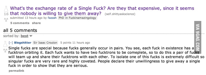 The Exchange Rate of a Single F**k - 9GAG