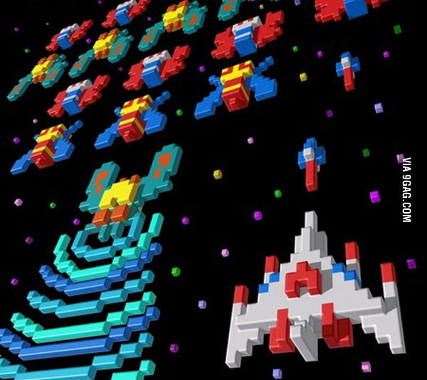 3D Galaga Pixel - 9GAG
