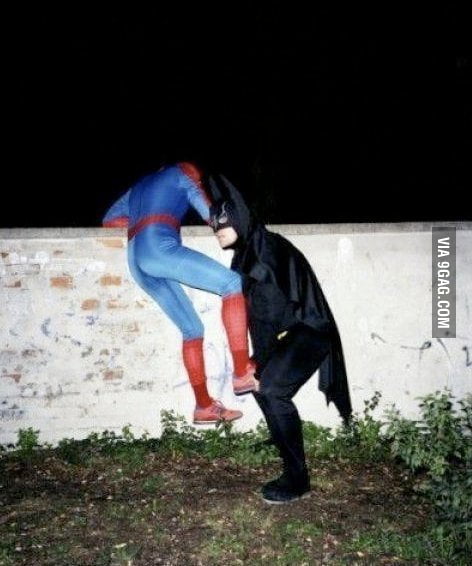 Batman helping Spiderman - 9GAG