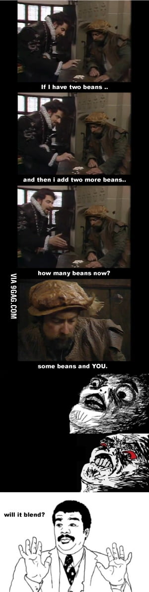 Mr. Bean teach Baldrick to count beans. - 9GAG