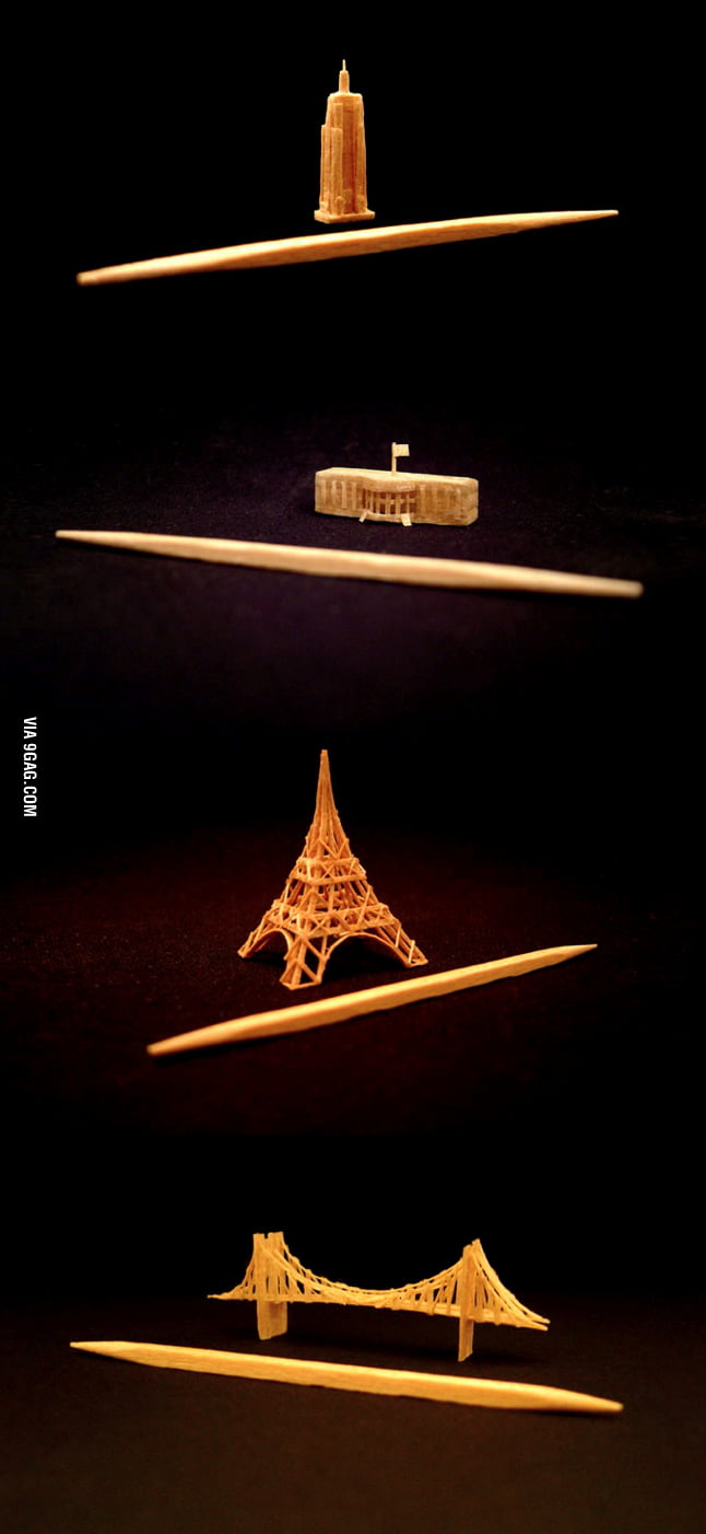 Figures made from a single toothpick - 9GAG