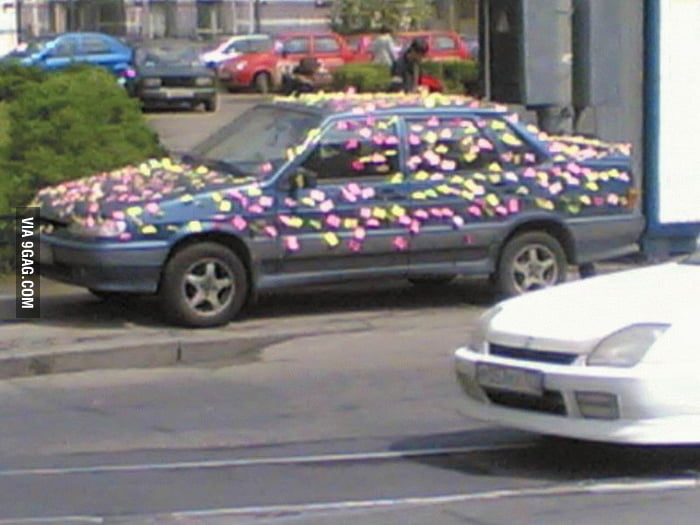 Post-It Car - 9GAG