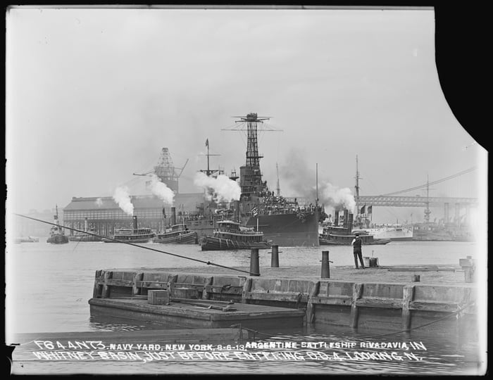 Argentine battleship ARA Rivadavia arrives at the New York Dock, August ...