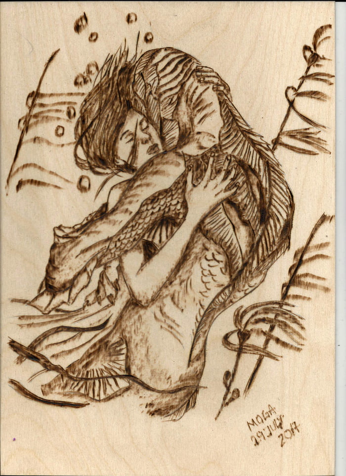 The shape of water (pyrographic art on A4 wood plank) - 9GAG
