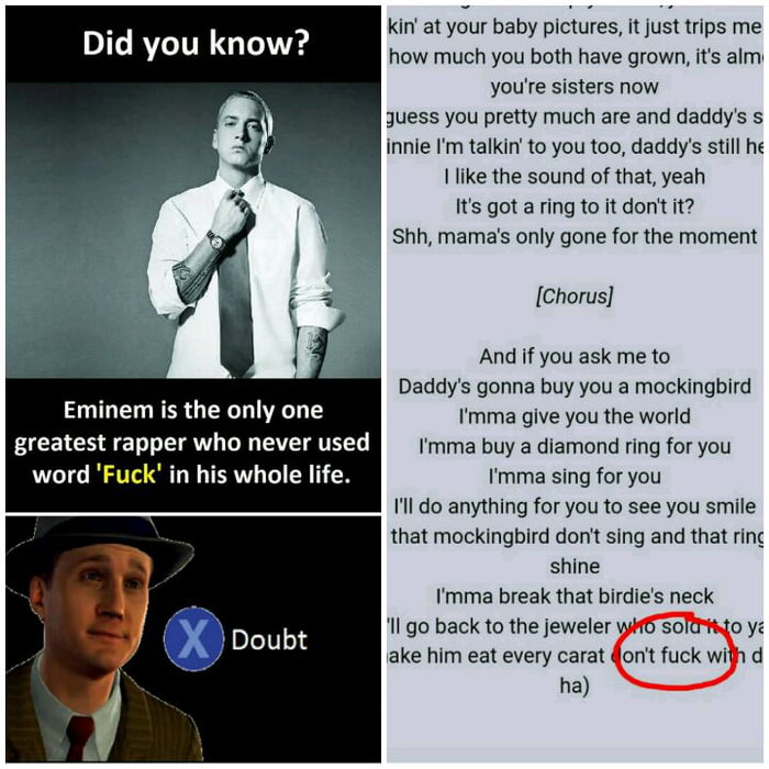 For the one who posted this Eminem-Mockingbird - 9GAG