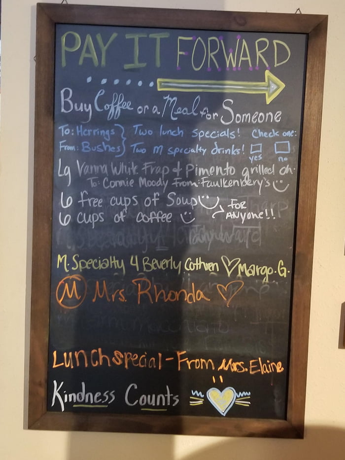 This pay it forward board at a coffee shop in a tiny Arkansas town. - 9GAG