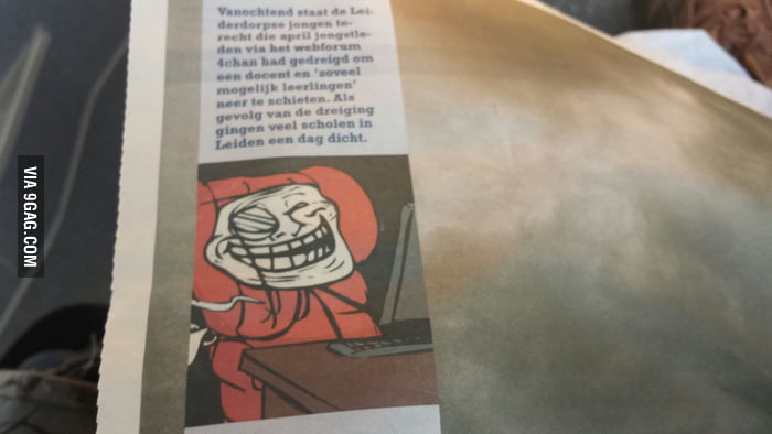 Trollface in local newspaper. - 9GAG