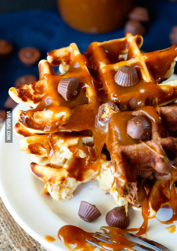Peanut Butter Cup Doughnut Waffles - 9GAG