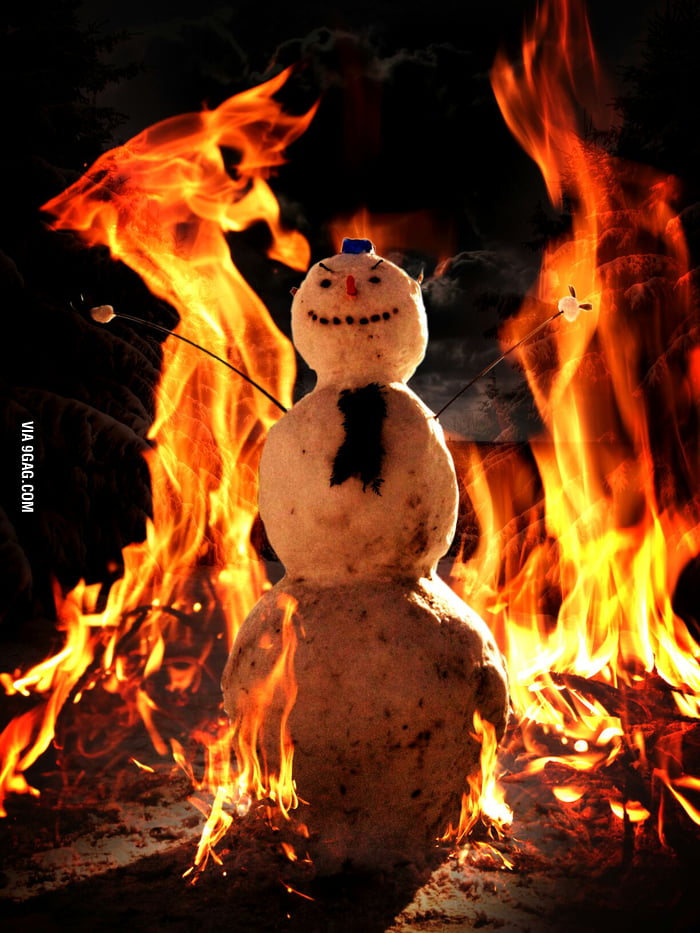 So we built an evil snow man, and a friend made it look even more evil ...