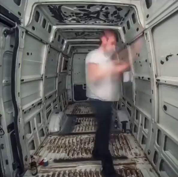 Two guys transforming an old van into a cozy living space - 9GAG
