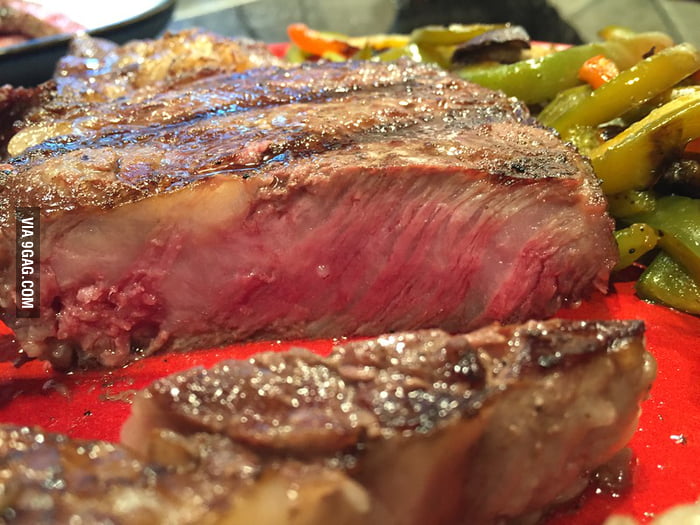 Seared Rare Wagyu Beef Delmonico Steak - 9GAG