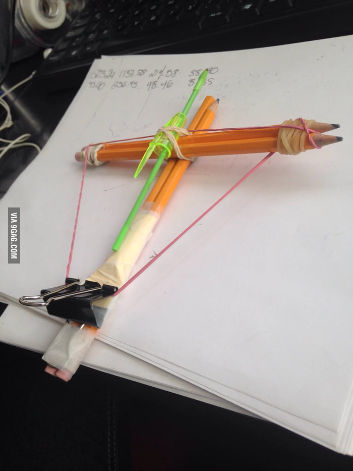She was bored at the office so she made the ultimate office crossbow - 9GAG