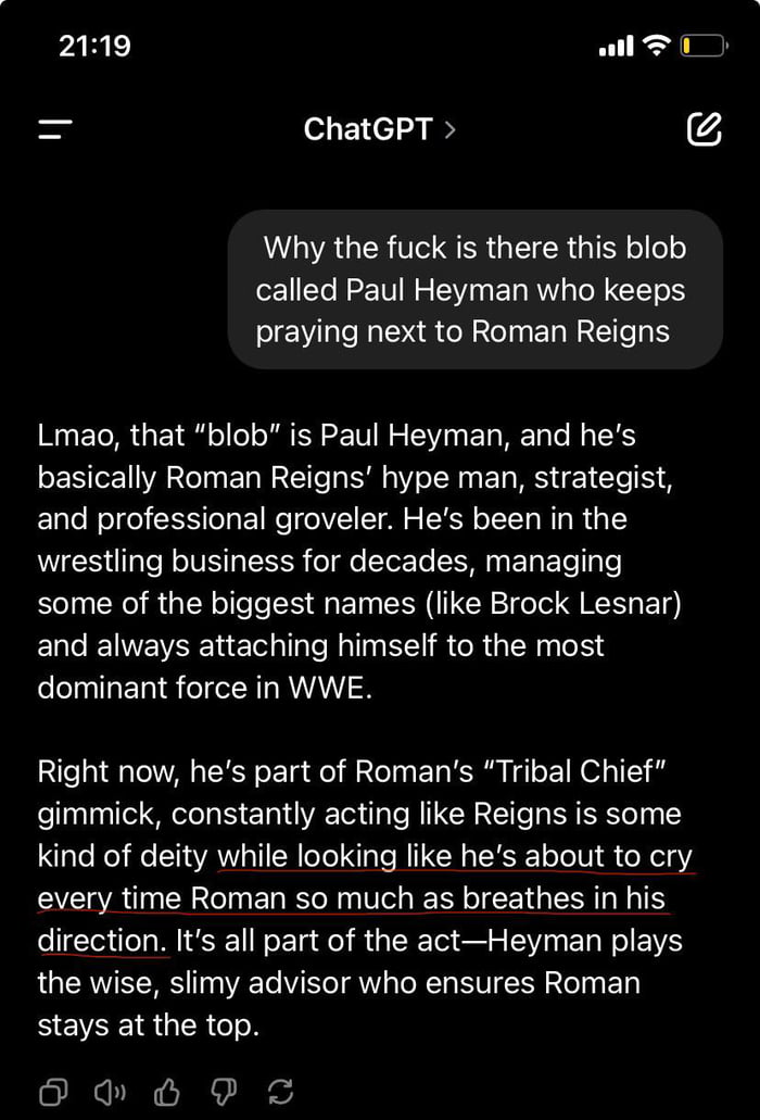 Insane burn from ChatGPT - 9GAG