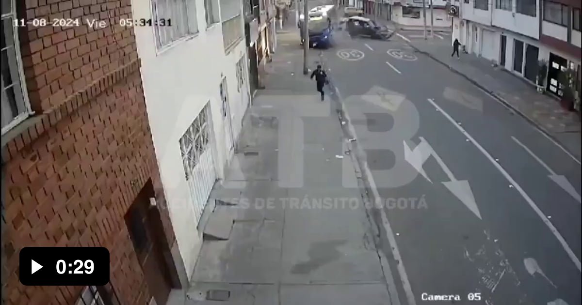 (Colombia) Car skips stop sign and T bones a bus, bus misses a passerby ...
