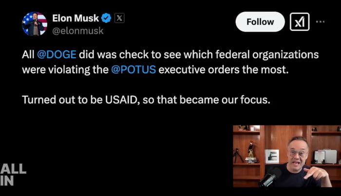 Trump made an executive order -shit down foreign aid for 90 days - to see who complained the ...