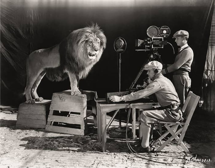 This image from 1928 shows the filming of the screen credits for Metro ...