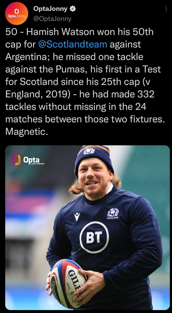 Scottish rugby player Hamish Watson's record breaking 3 year, 25 match ...