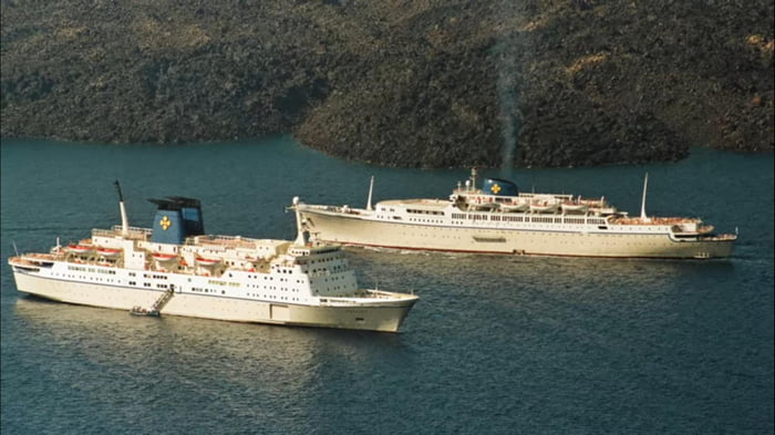 MTS Oceanos (right) and MV Pegasus (left) Epirotiki lines, 1990s (1924: ...