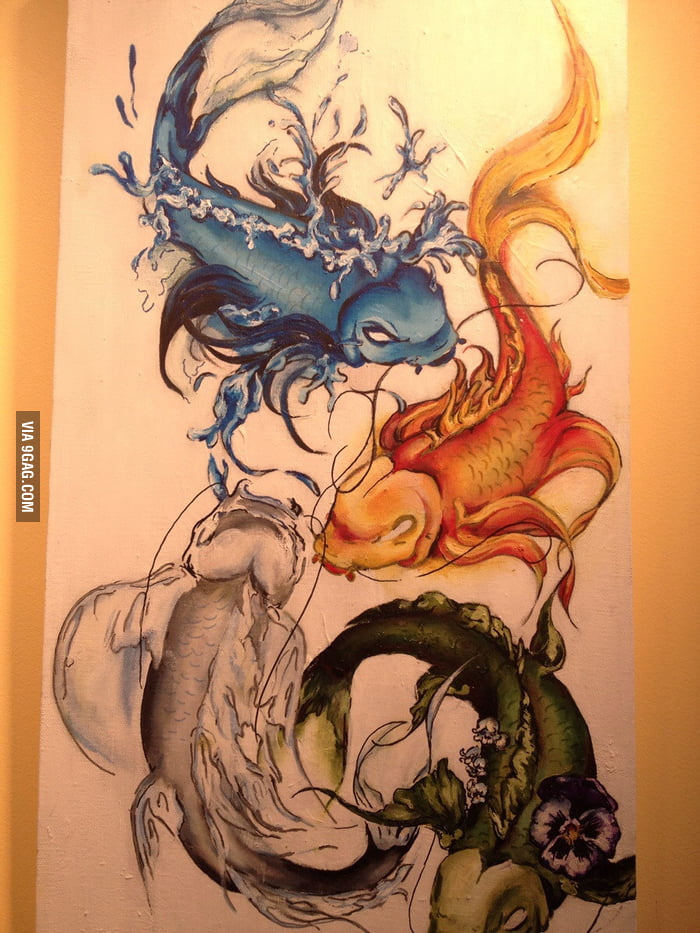 The 4 elements through coy fish! - 9GAG