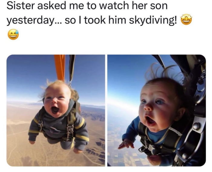 Skydiving baby - 9GAG