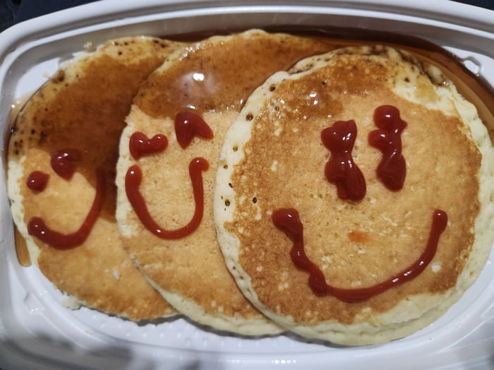Happy hotcake faces with maple syrup hair - 9GAG