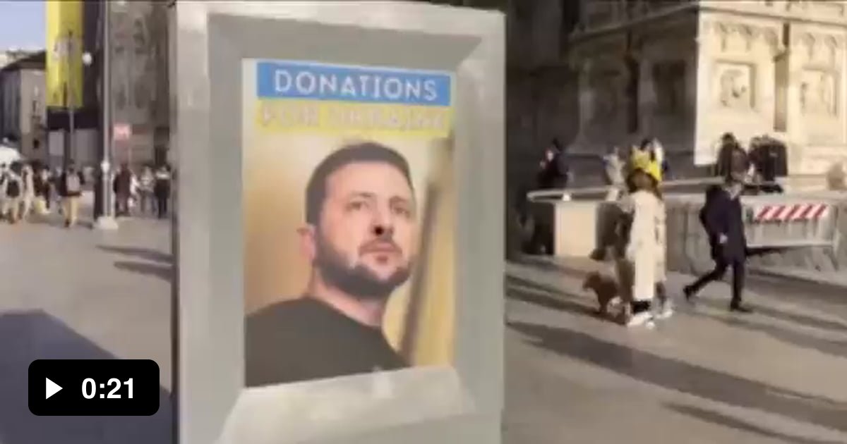 They put a poster of Zelensky in Milan sucking donations up his nose. - 9GAG