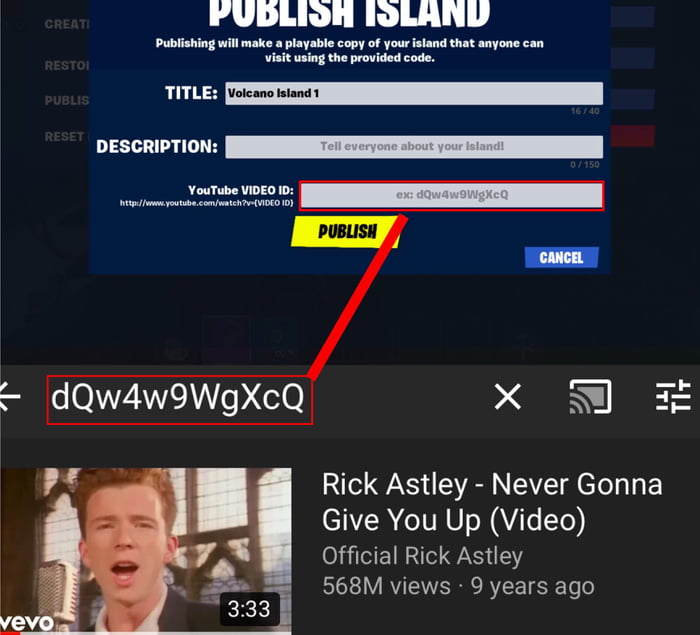 When publishing a Fortnite creative map theyll give you a very questionable video ID... - 9GAG