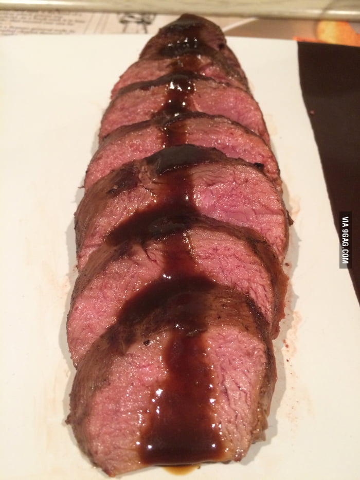 Medium-rare duck breast with a wasabi and soy sauce reduction - 9GAG