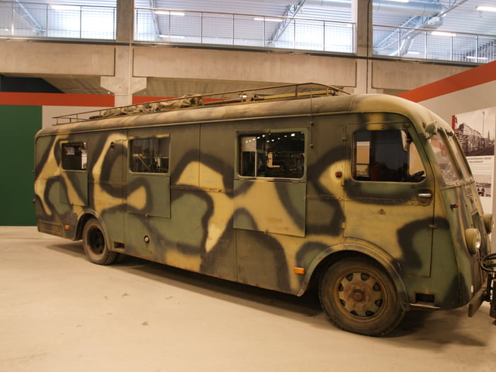 Early woodland camouflage pattern on a Swedish army bus. The earliest ...