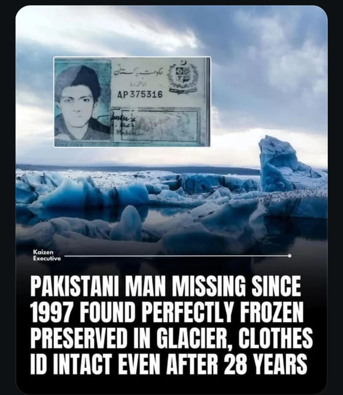 Man found frozen in a glacier after 28 years with his ID card still ...