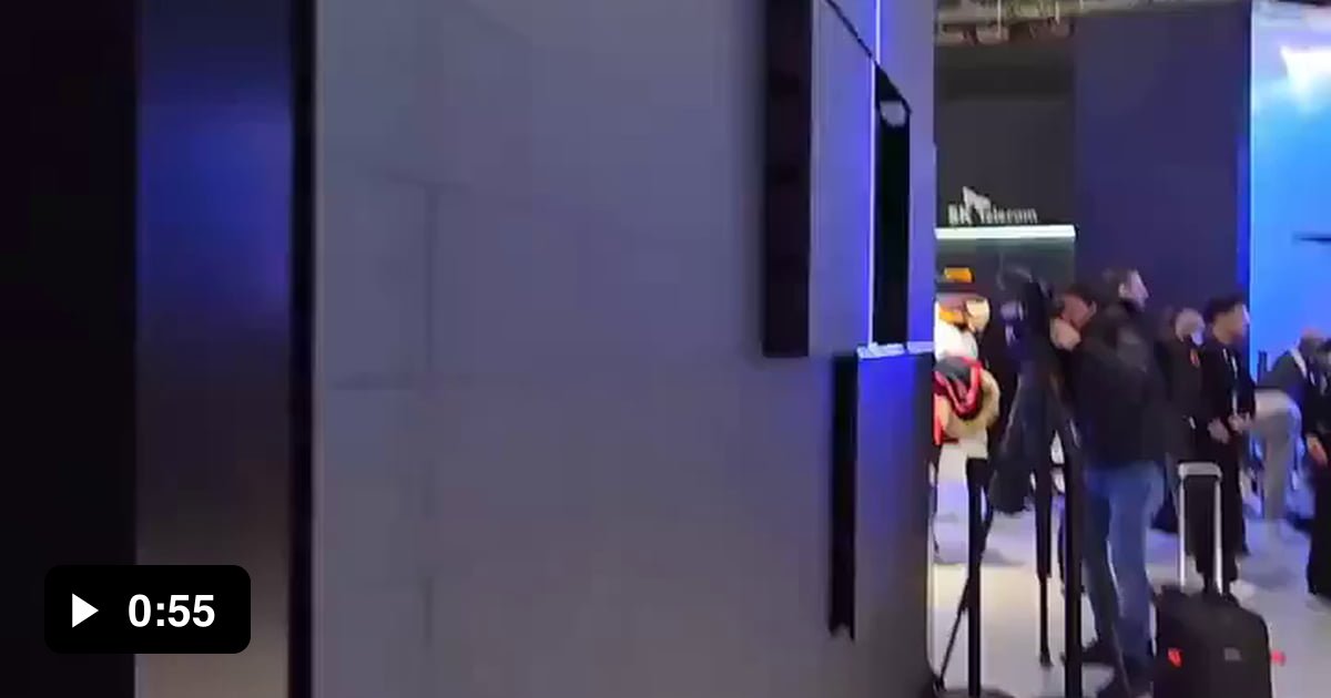 Retractable LED display at MWC Barcelona - 9GAG