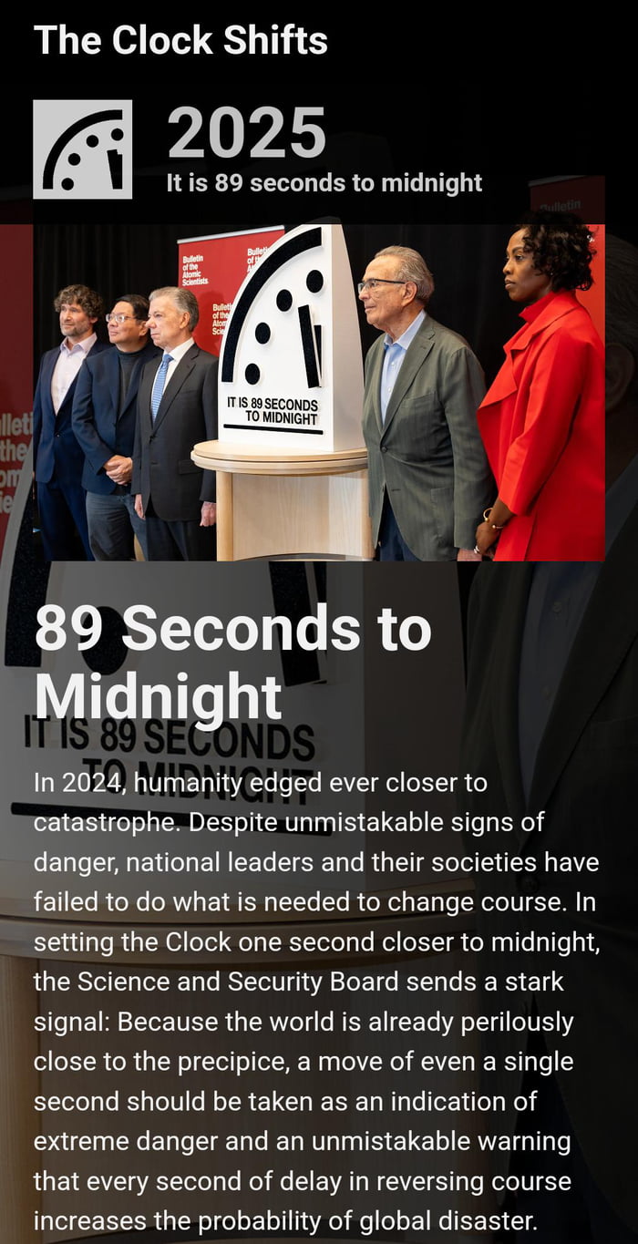 Closer than ever: It is now 89 seconds to midnight 2025. - 9GAG