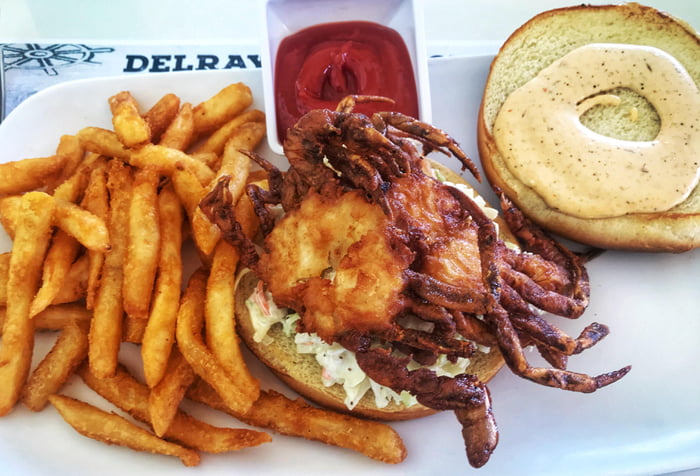 It’s soft shell crab season! Fried soft shell crab po boy with old bay ...